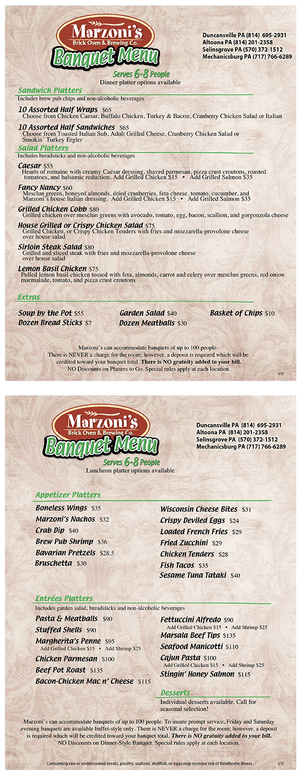 Banquets | Marzoni’s Brick Oven & Brewing Co.