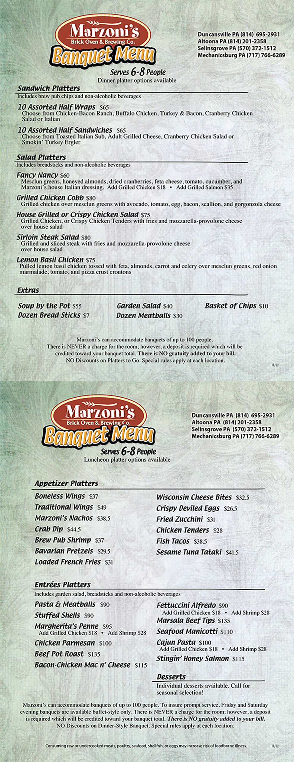 Banquets | Marzoni’s Brick Oven & Brewing Co.